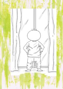 坊太の目覚めのイラスト waking up bowta illustration | 神戸のデザイン事務所bow's Design（ボウズデザイン）